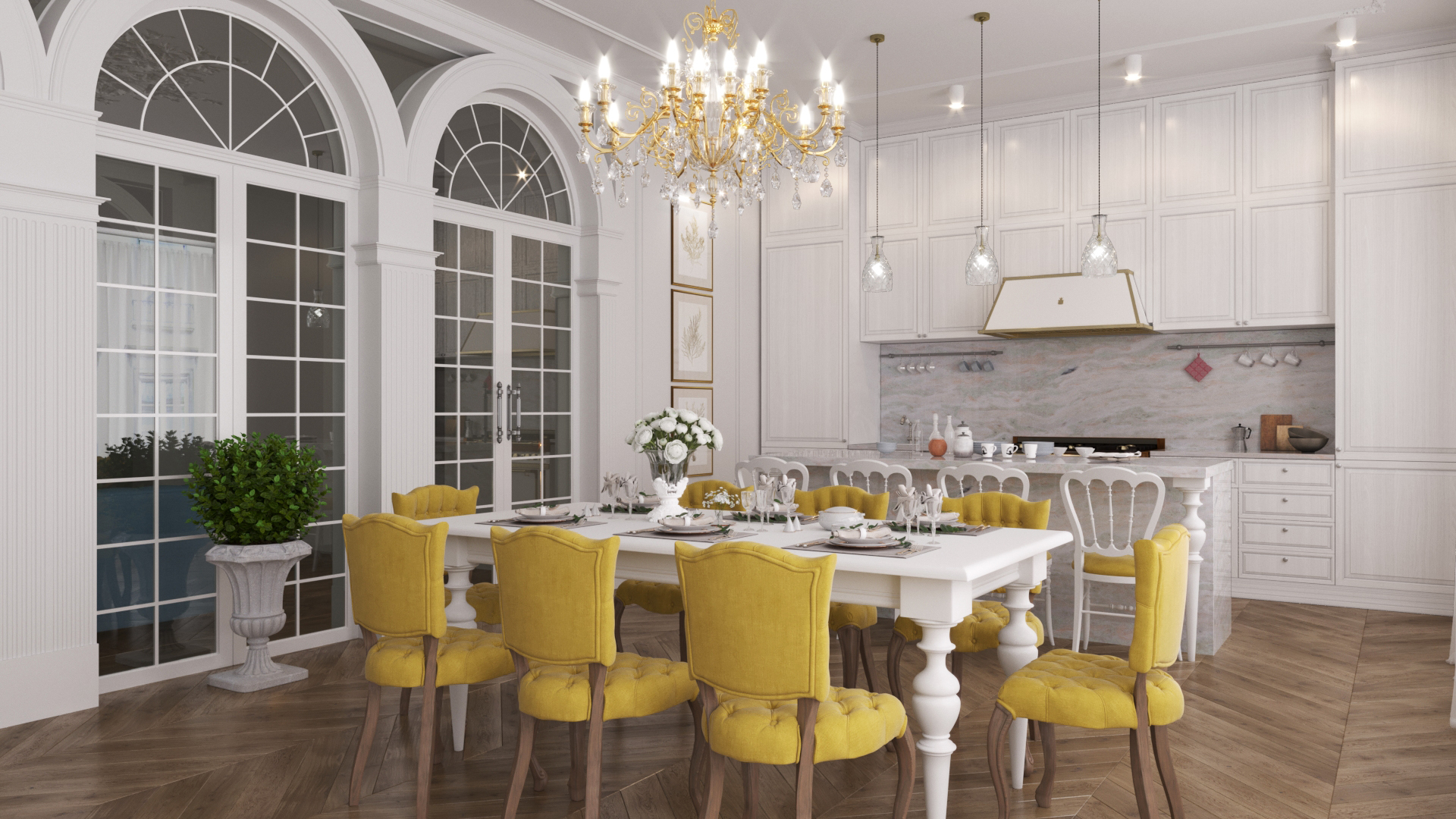 Classic interior designed on the basis of enfilade arrangement of ...