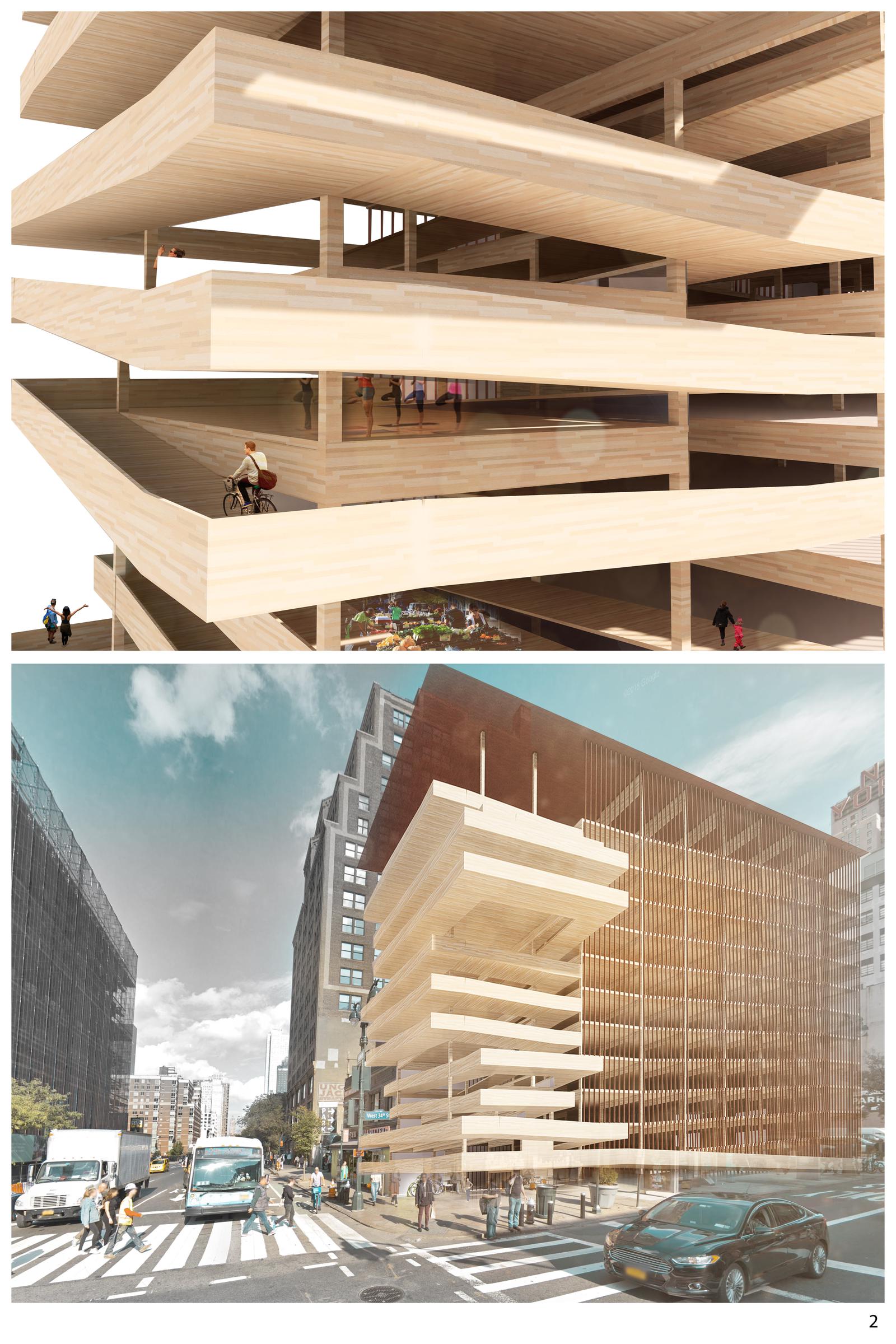 MASS TIMBER VERTICAL STACKING PLAZAS +GARAGE